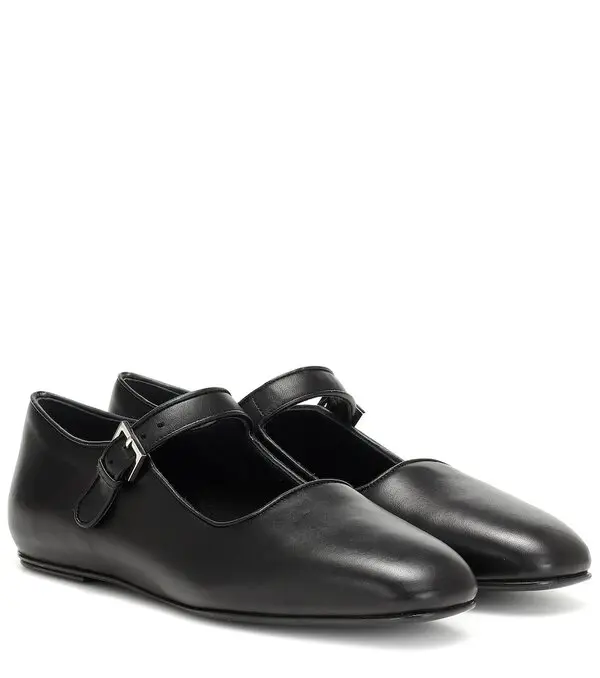 THE ROW Ava Leather Ballet Flats - Black
