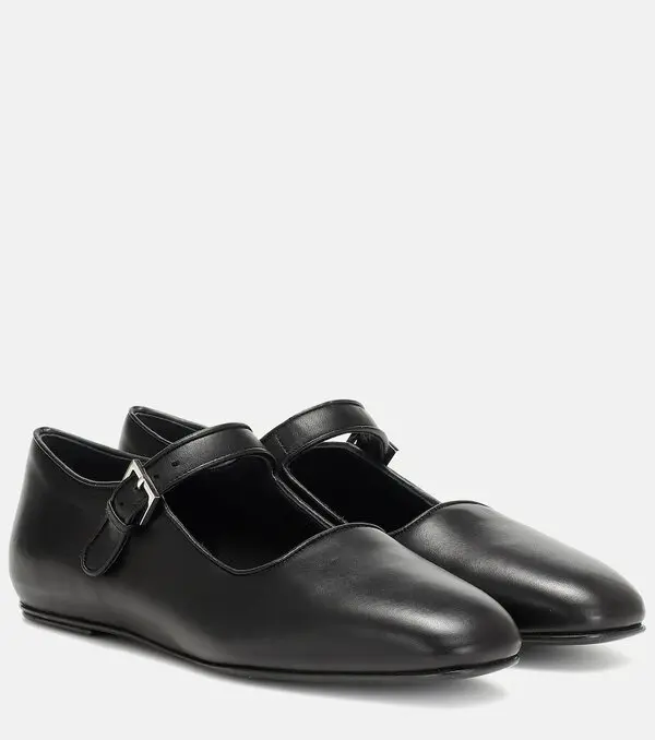 THE ROW Ava Leather Ballet Flats - Black
