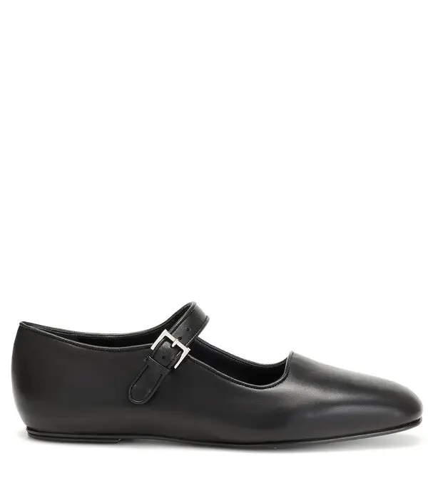 THE ROW Ava Leather Ballet Flats - Black