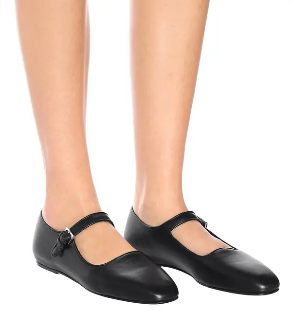 THE ROW Ava Leather Ballet Flats - Black