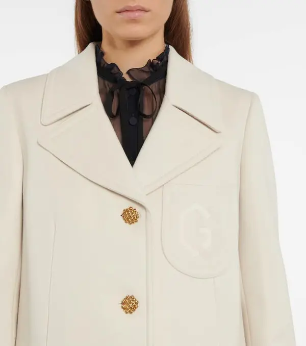 Gucci Double G Embroidered Wool Coat - White | Editorialist