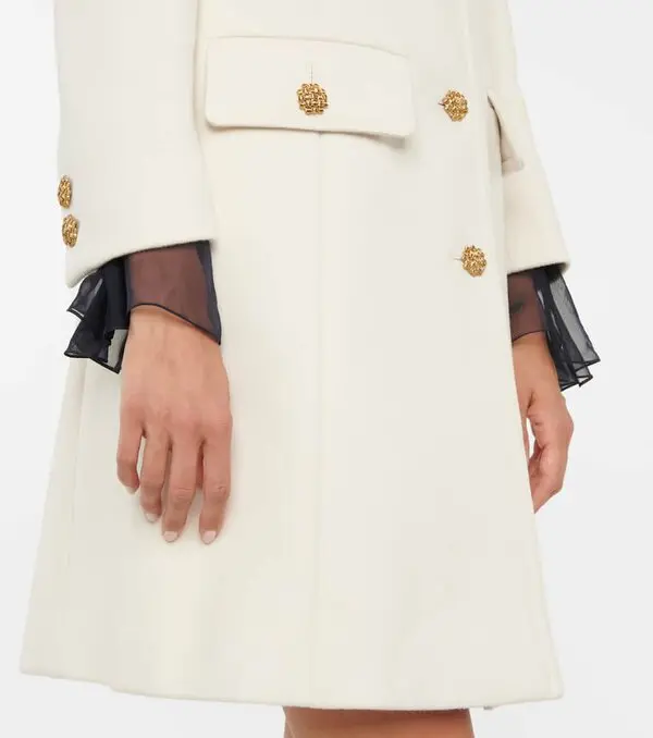 Gucci Double G Embroidered Wool Coat - White | Editorialist