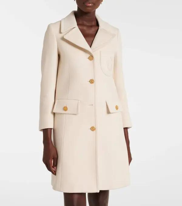 Gucci Double G Embroidered Wool Coat - White | Editorialist