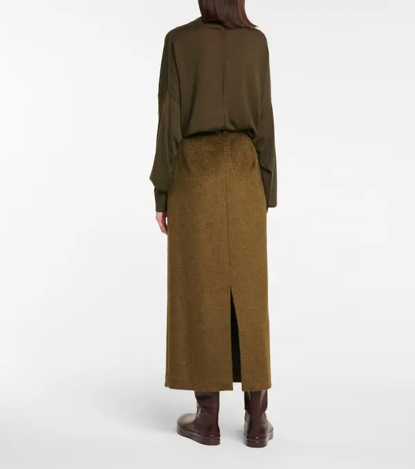 The Row Luun Wool And Alpaca Midi Skirt - Green | Editorialist