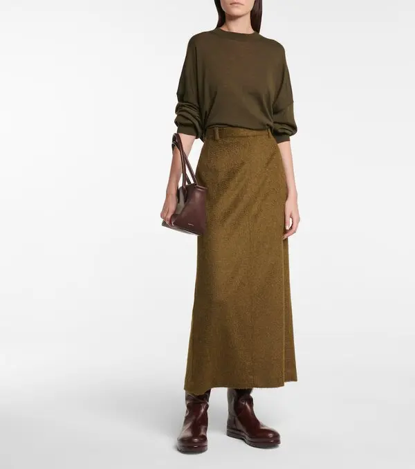 The Row Luun Wool And Alpaca Midi Skirt - Green | Editorialist