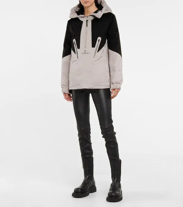 Moncler Iberis Hooded Half-zip Down Jacket - Black