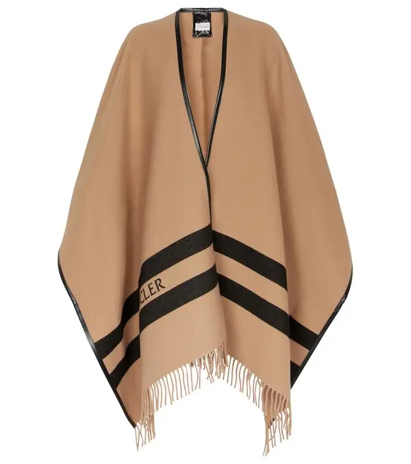 Moncler Wool Logo Cape - Beige