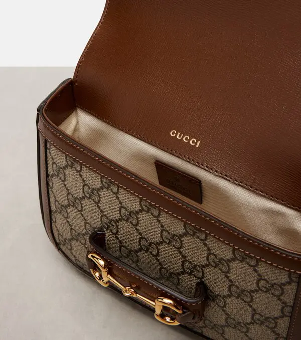 Gucci Horsebit 1955 Mini Leather-trimmed Shoulder Bag - Beige