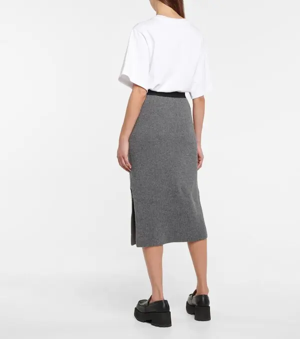Moncler Wool And Cashmere Midi Skirt - Grey