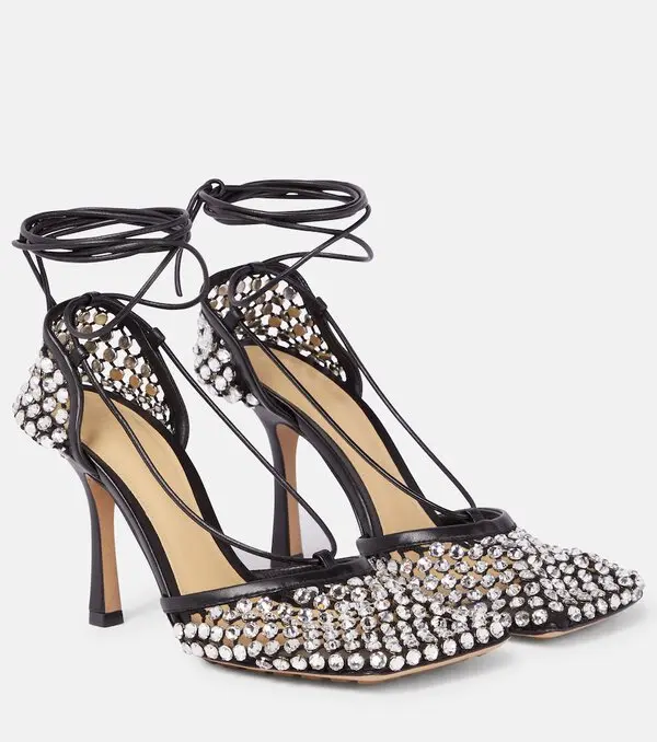 Bottega Veneta Sparkle Stretch Embellished Mesh Pumps - Black