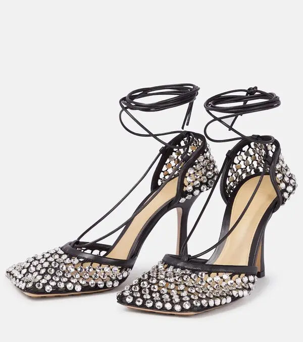 Bottega Veneta Sparkle Stretch Embellished Mesh Pumps