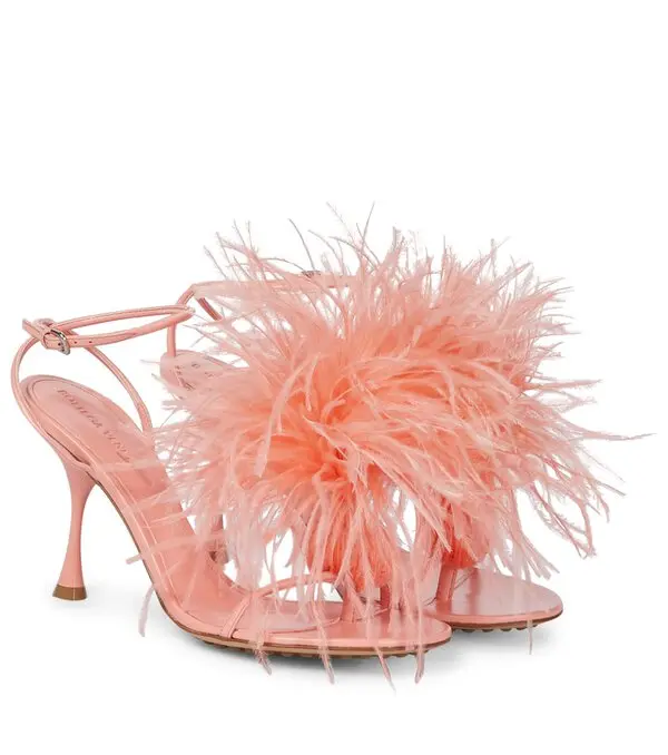 Bottega Veneta Dot Feather-trimmed Leather Sandals