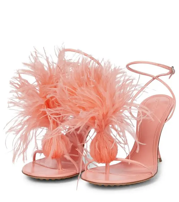 Bottega Veneta Dot Feather-trimmed Leather Sandals