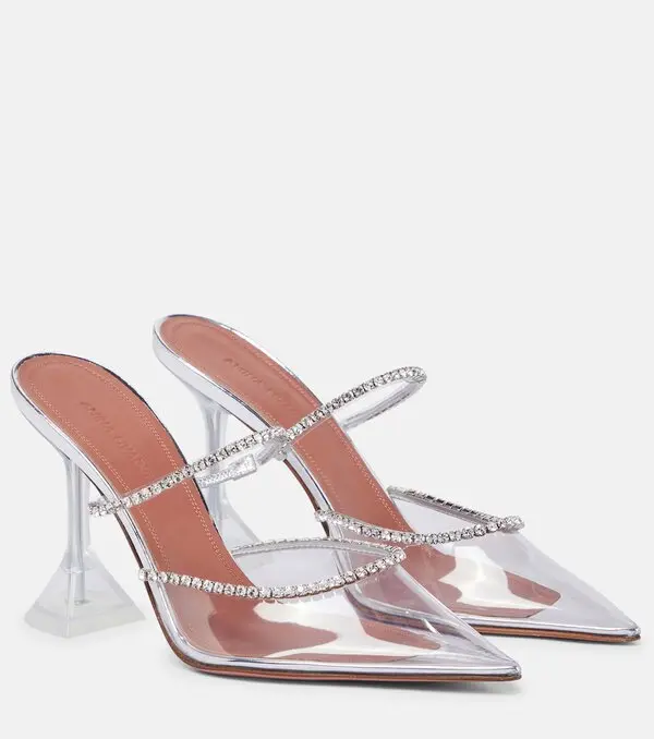 Amina Muaddi Gilda Embellished Mules - Silver