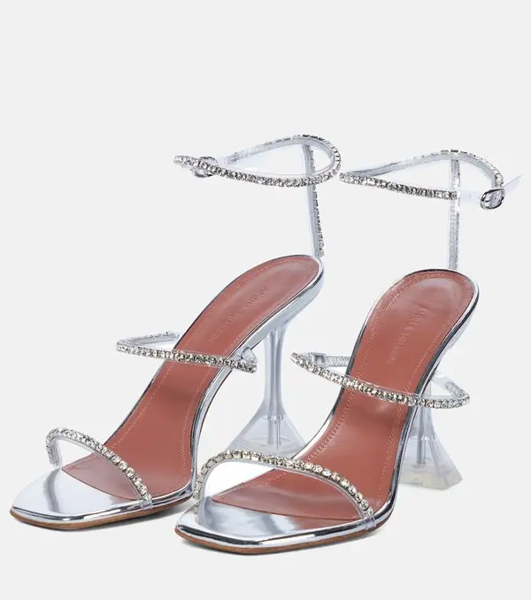 Amina Muaddi Gilda Embellished Sandals - Silver