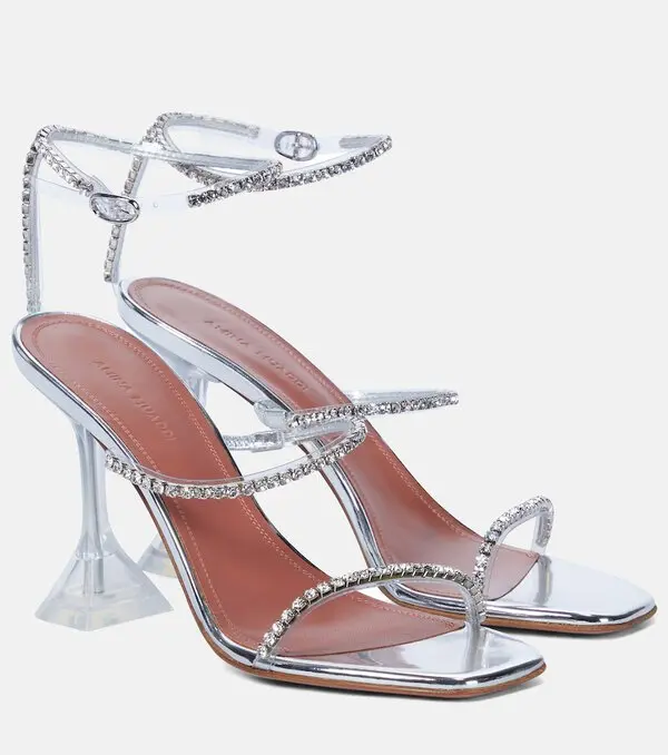 Amina Muaddi Gilda Embellished Sandals - Silver