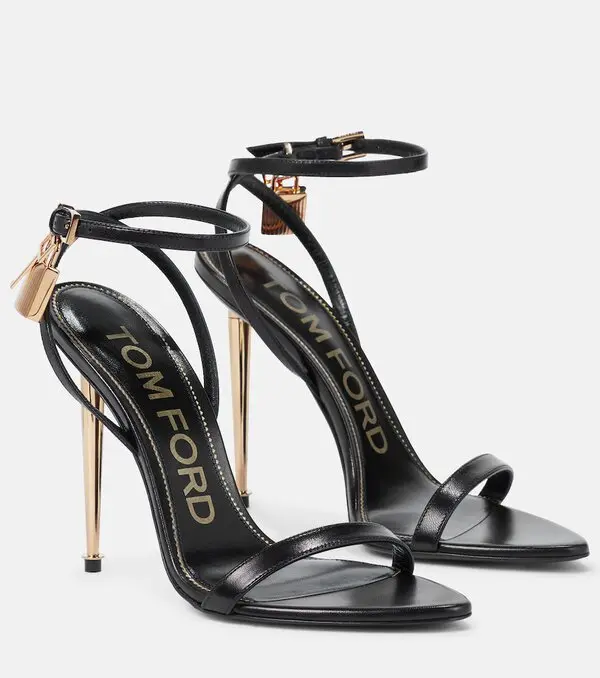 TOM FORD Padlock Leather Stiletto Sandals - Black