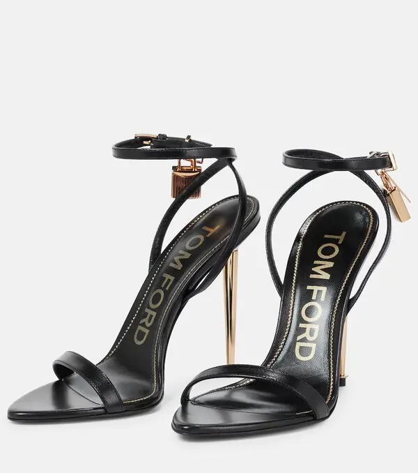 TOM FORD Padlock Leather Stiletto Sandals - Black