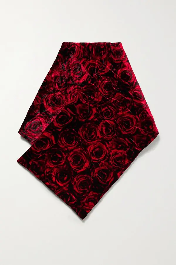 Dries Van Noten Gustave Floral-Print Quilted Velvet Scarf - Red