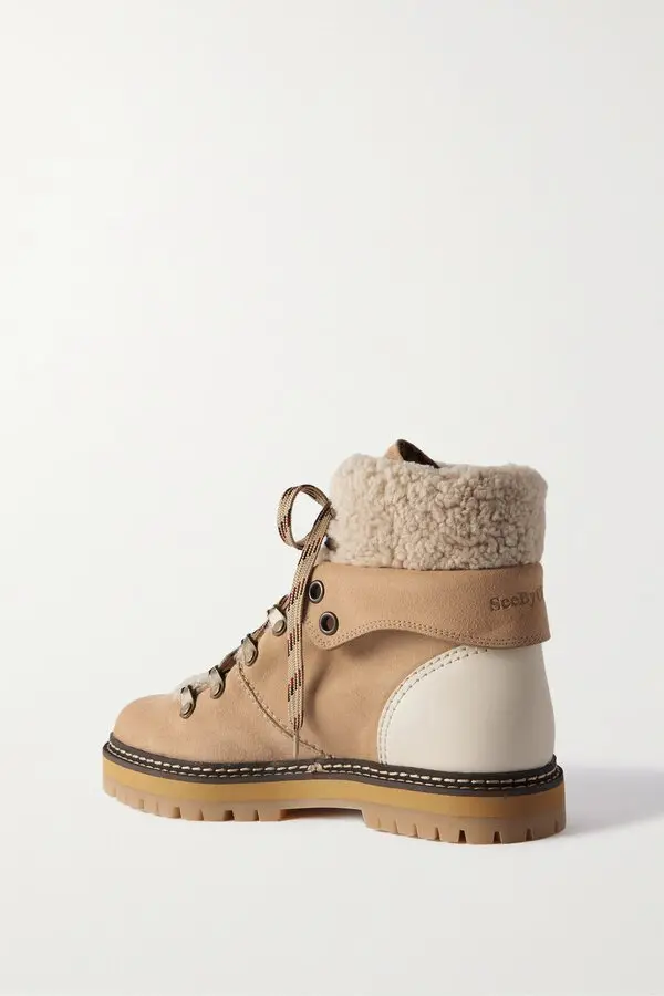 See By Chloé Eilieen Shearling-Lined Ankle Boots In Cream 