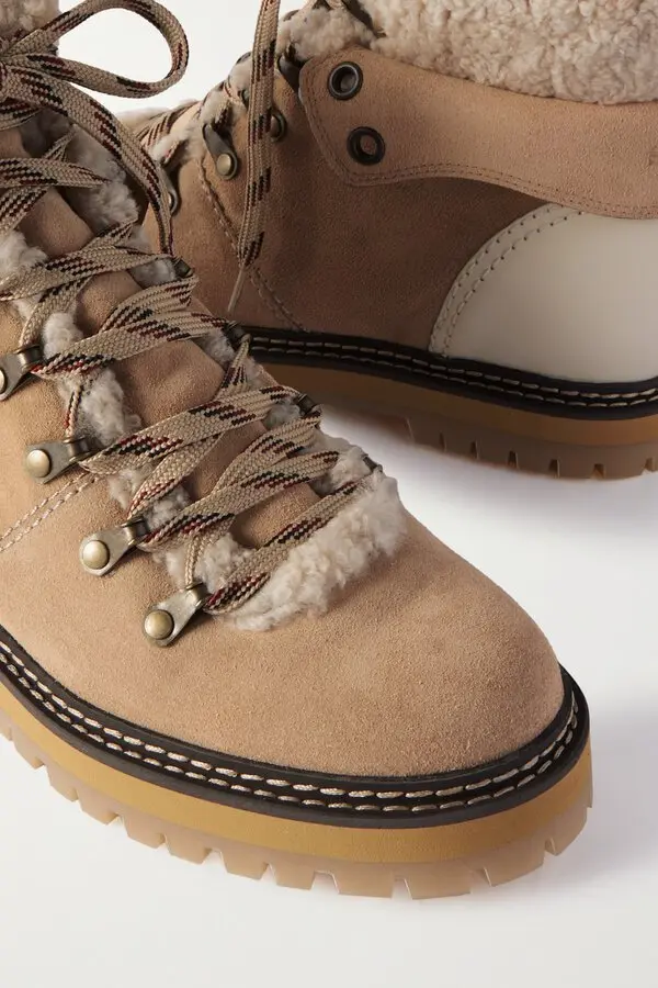 See By Chloé Eilieen Shearling-Lined Ankle Boots In Cream  display picture 2