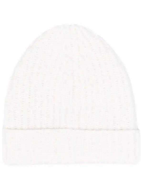 Malo Ribbed Cashmere Beanie - White