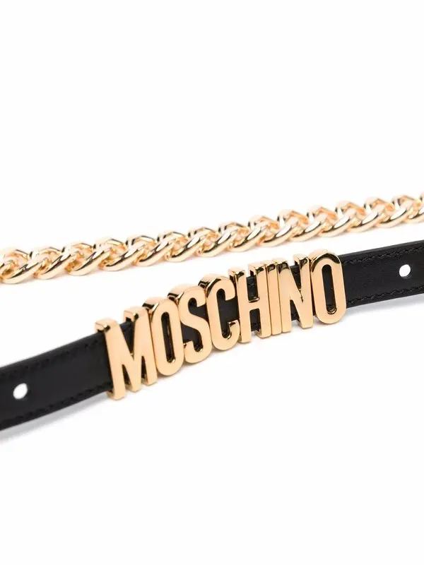 Moschino Logo-plaque Leather Belt - Black