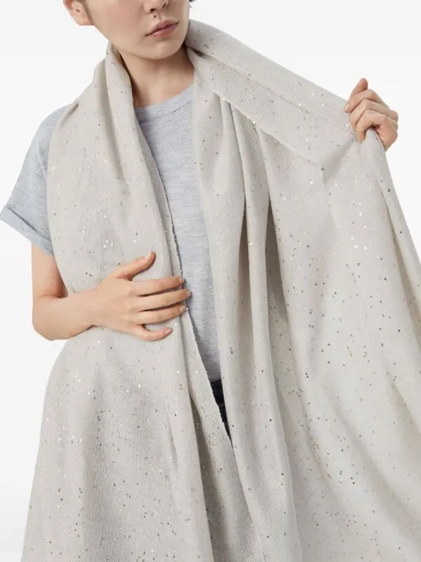Brunello Cucinelli Sequin-embroidered Cashmere-blend Scarf - Neutrals