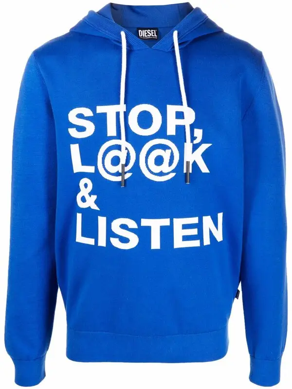 DIESEL® Slogan Print Pullover Hoodie - Blue