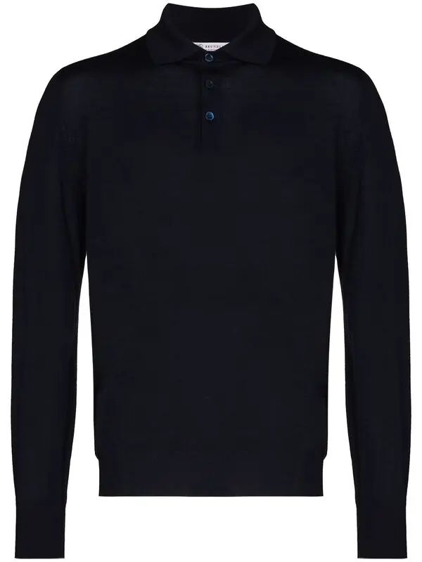 Brunello Cucinelli Knitted Long-sleeve Polo Shirt - Blue