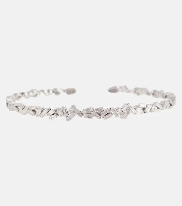 SUZANNE KALAN 18kt White Cuff Bracelet With White Diamonds - Gold