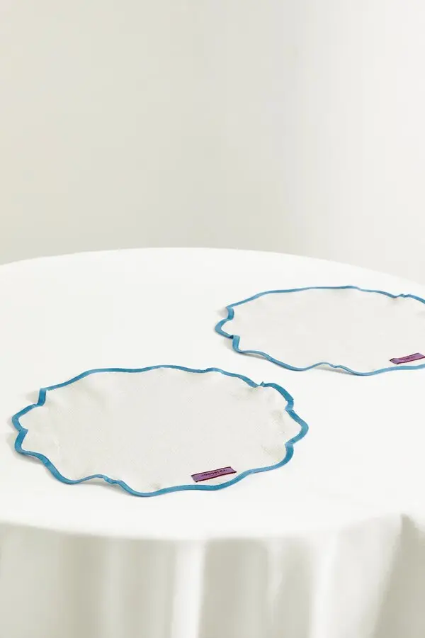 La DoubleJ Set Of Two Scalloped Cotton-blend Placemats - Blue