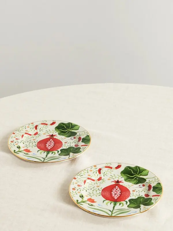 La DoubleJ Gold-plated Porcelain Dessert Plates Set Of Two - Pink