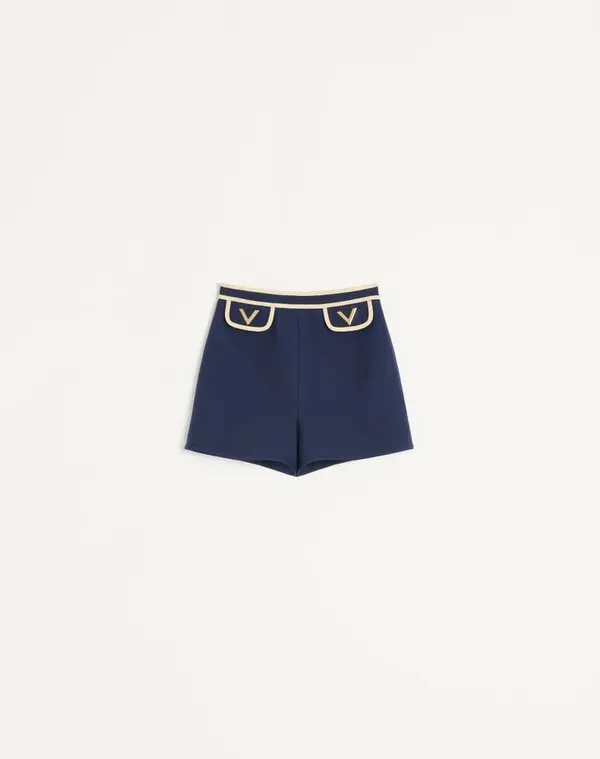 Valentino Garavani Crepe Couture Shorts With V Gold Detail - Indigo/birch
