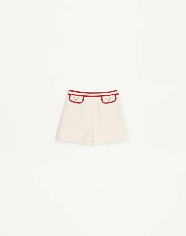 Valentino Garavani Crepe Couture Shorts With V Gold Detail - Ivory/red