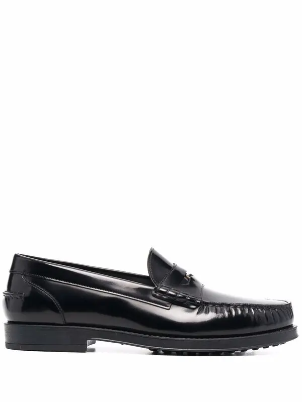 TOD'S Logo Plaque Leather Loafers - Black