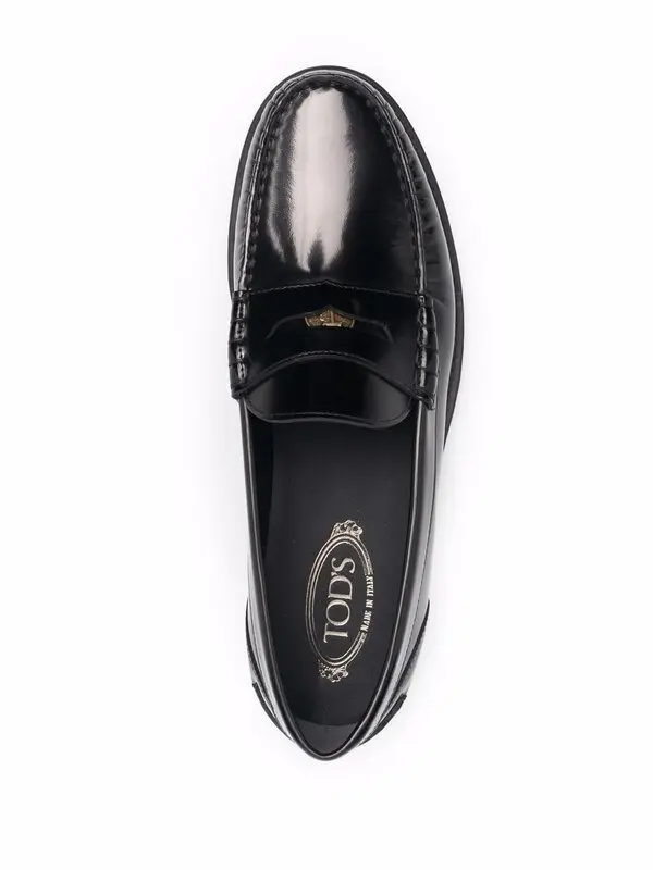 TOD'S Logo Plaque Leather Loafers