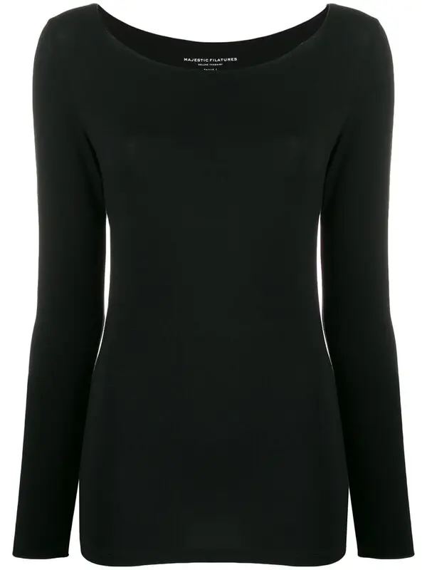 Majestic Filatures Boat Neck Fitted Top - Black