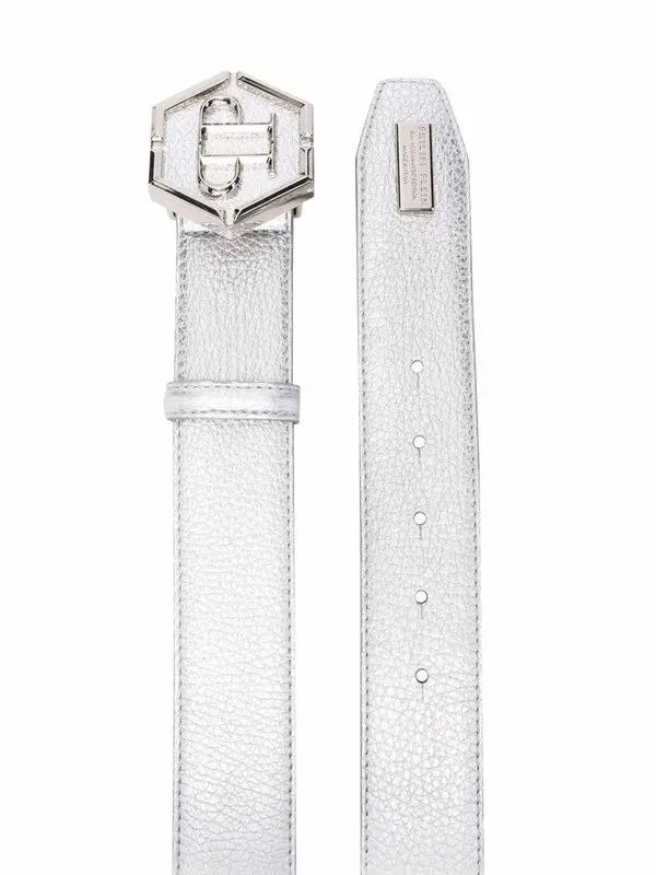 Philipp Plein Logo-plaque Metallic Belt - Silver