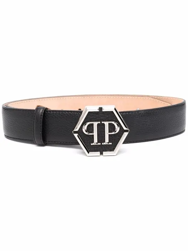 Philipp Plein Logo-plaque Leather Belt - Black