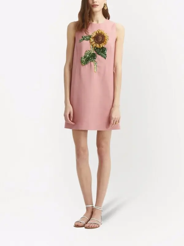 Oscar De La Renta Sunflower-Embroidered Shift Mini Dress In Pink - 50% Off  | Editorialist