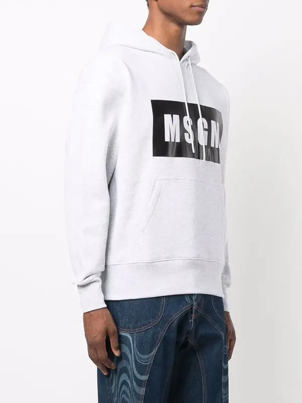 MSGM Logo-print Cotton Hoodie - Grey