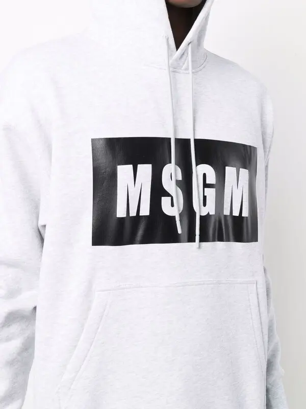 MSGM Logo-print Cotton Hoodie - Grey