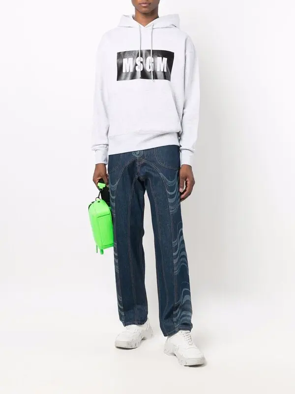 MSGM Logo-print Cotton Hoodie - Grey
