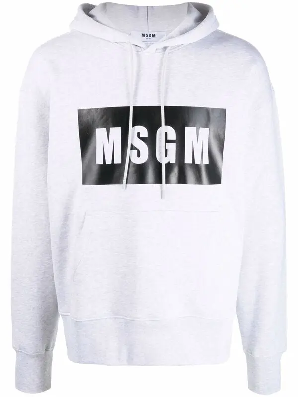 MSGM Logo-print Cotton Hoodie - Grey