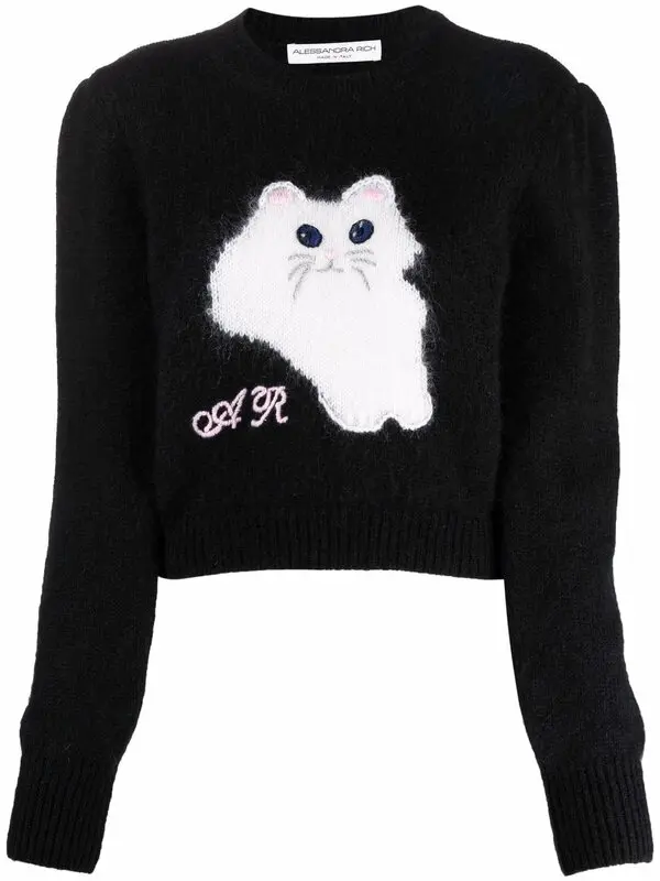 Alessandra Rich Cat Intarsia Knit Jumper