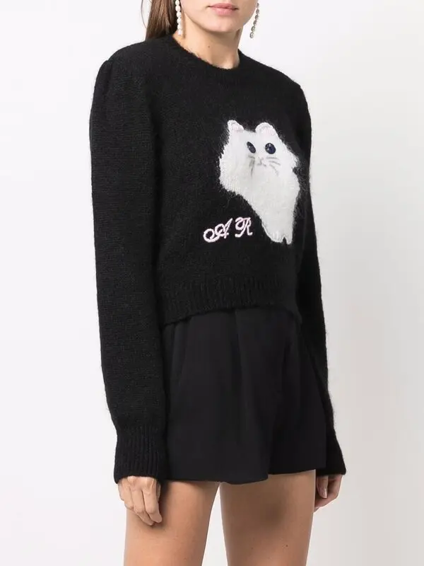 Alessandra Rich Cat Intarsia Knit Jumper