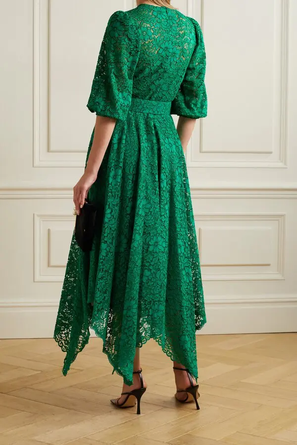 Costarellos Mina Belted Corded Lace Midi Dress In Green - 60% Off |  Editorialist