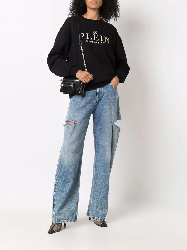 Philipp Plein Cotton Logo Print Sweatshirt - Black