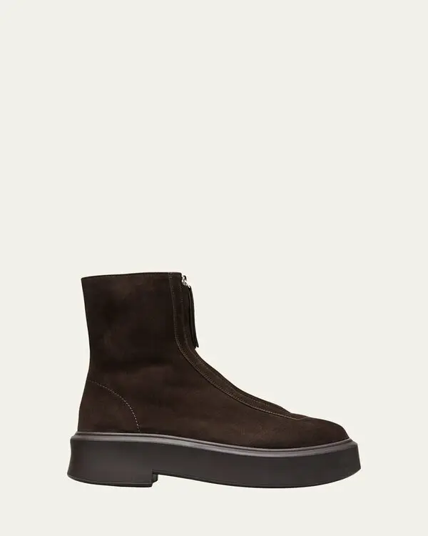 THE ROW Suede Moto Booties - Brown